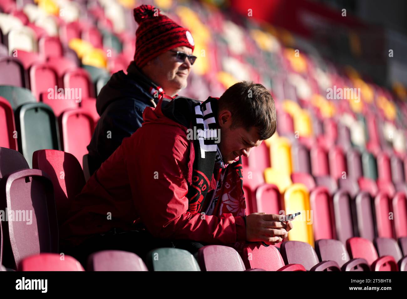 Brentford fans in the stand before the Premier League match at the ...