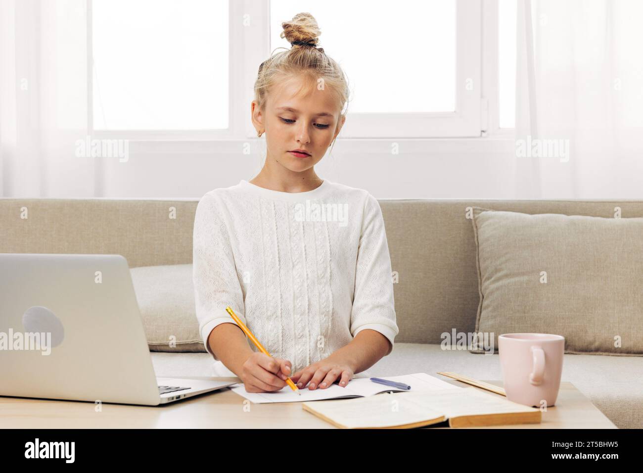 Lesson education school couch lifestyle child laptop homework teacher ...