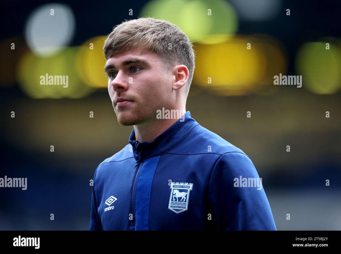 Ipswich Town's Leif Davis checks out the pitch prior to the Sky Bet ...