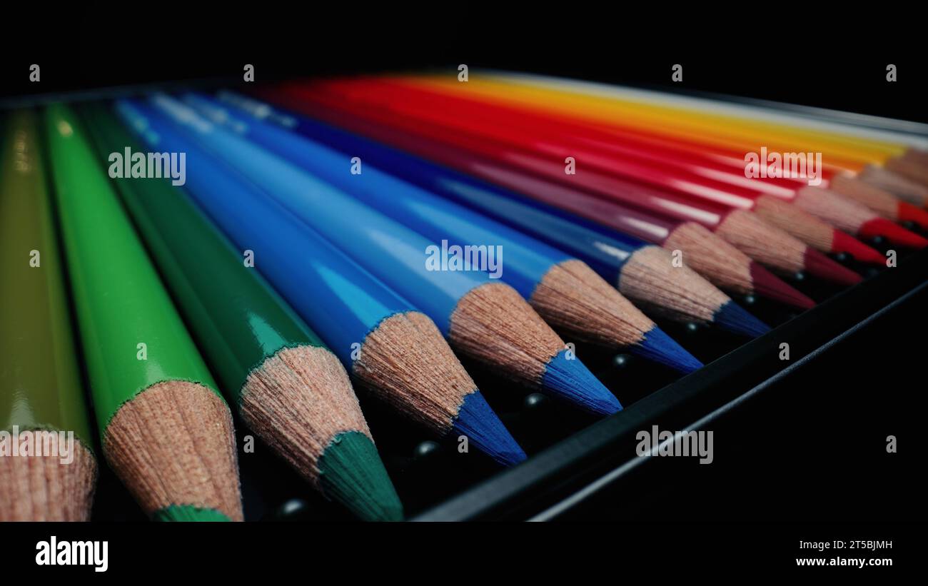 Crayons in perfect gradient row. Extreme macro shot. graphite Pencils ...