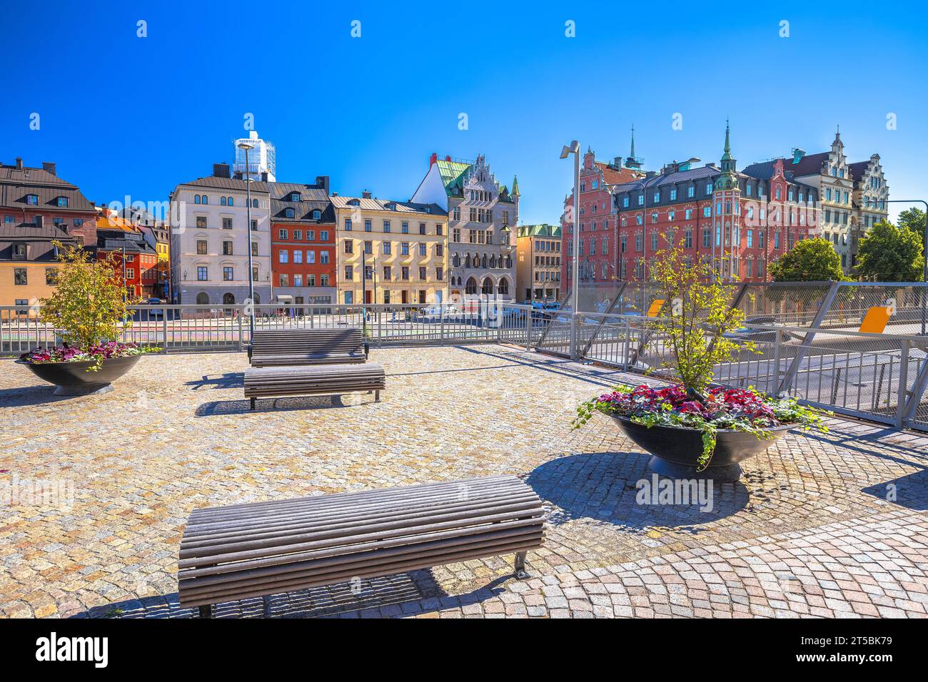 Stockholm city center historic architecture view, Riddarholmen square ...