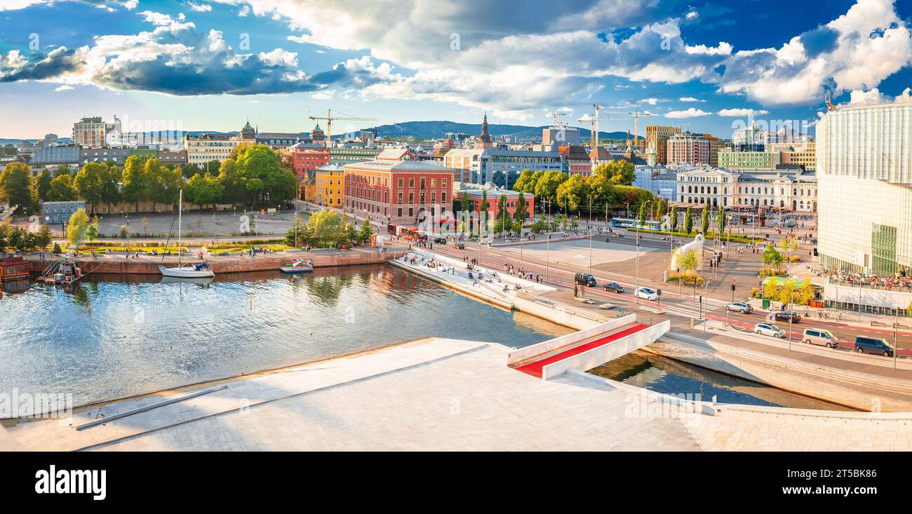 Scenic cityscape of Oslo waterfront panoramic view, capital of Norway ...