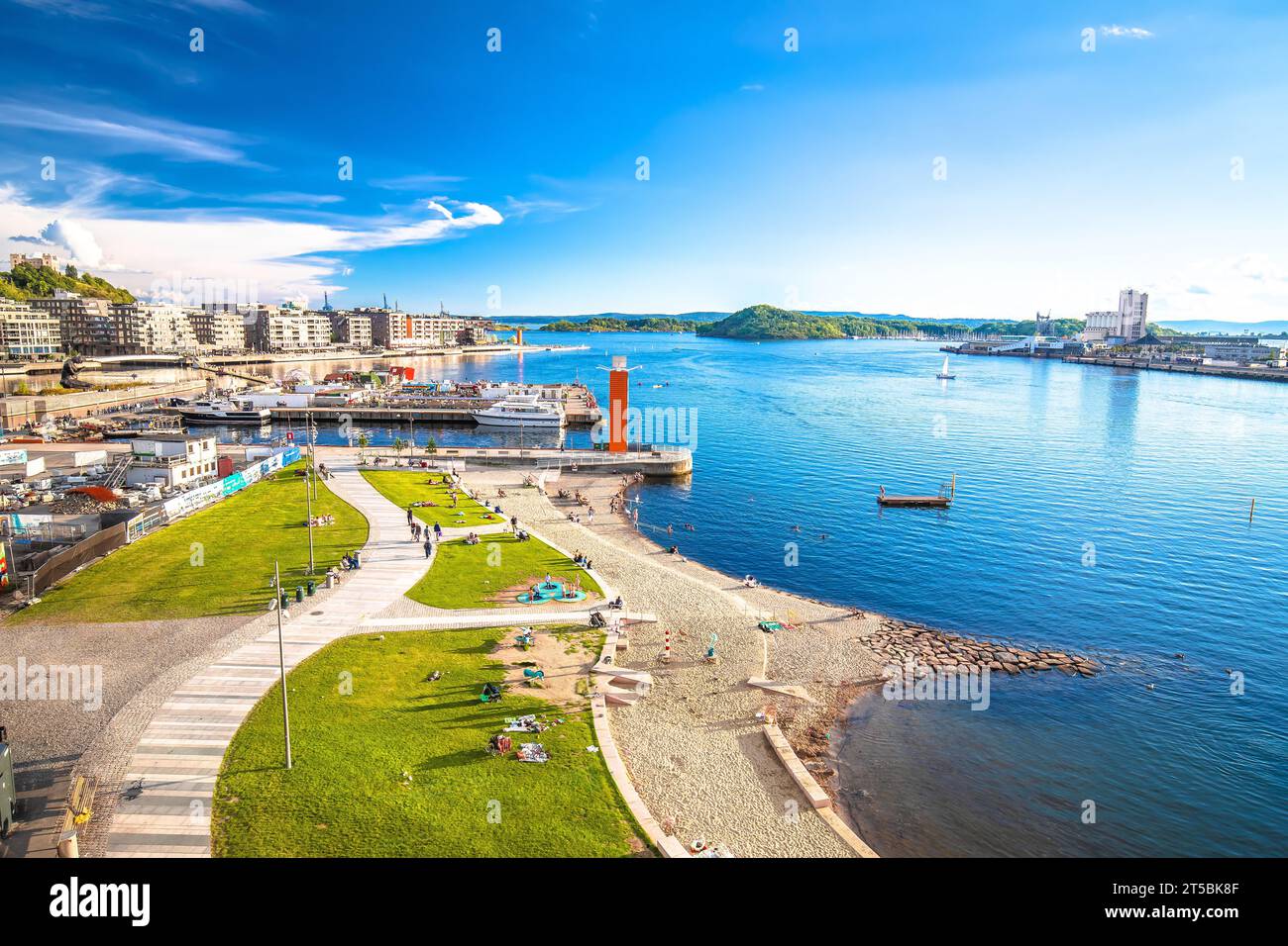 Scenic beach in Oslo in view from above, capital city of Norway Stock ...