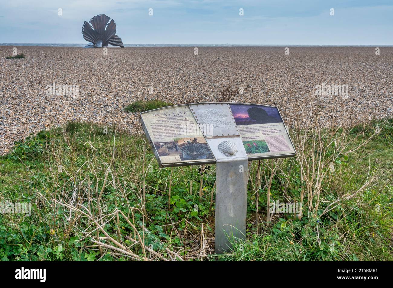 The image is of the Scallop Shell sculpture, located on the beach of ...