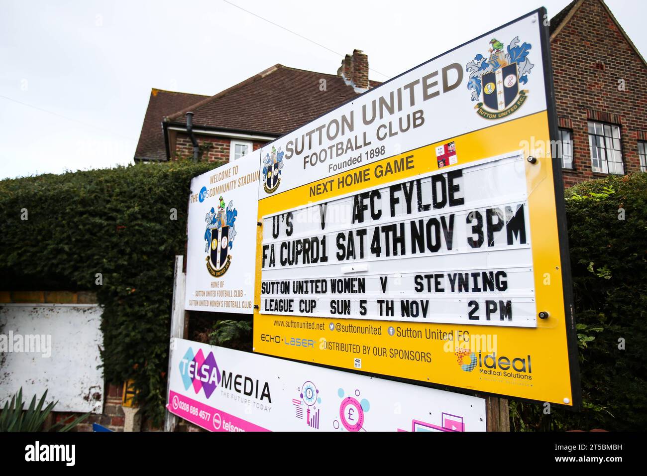 A general view of signage at the VBS Community Stadium during the ...