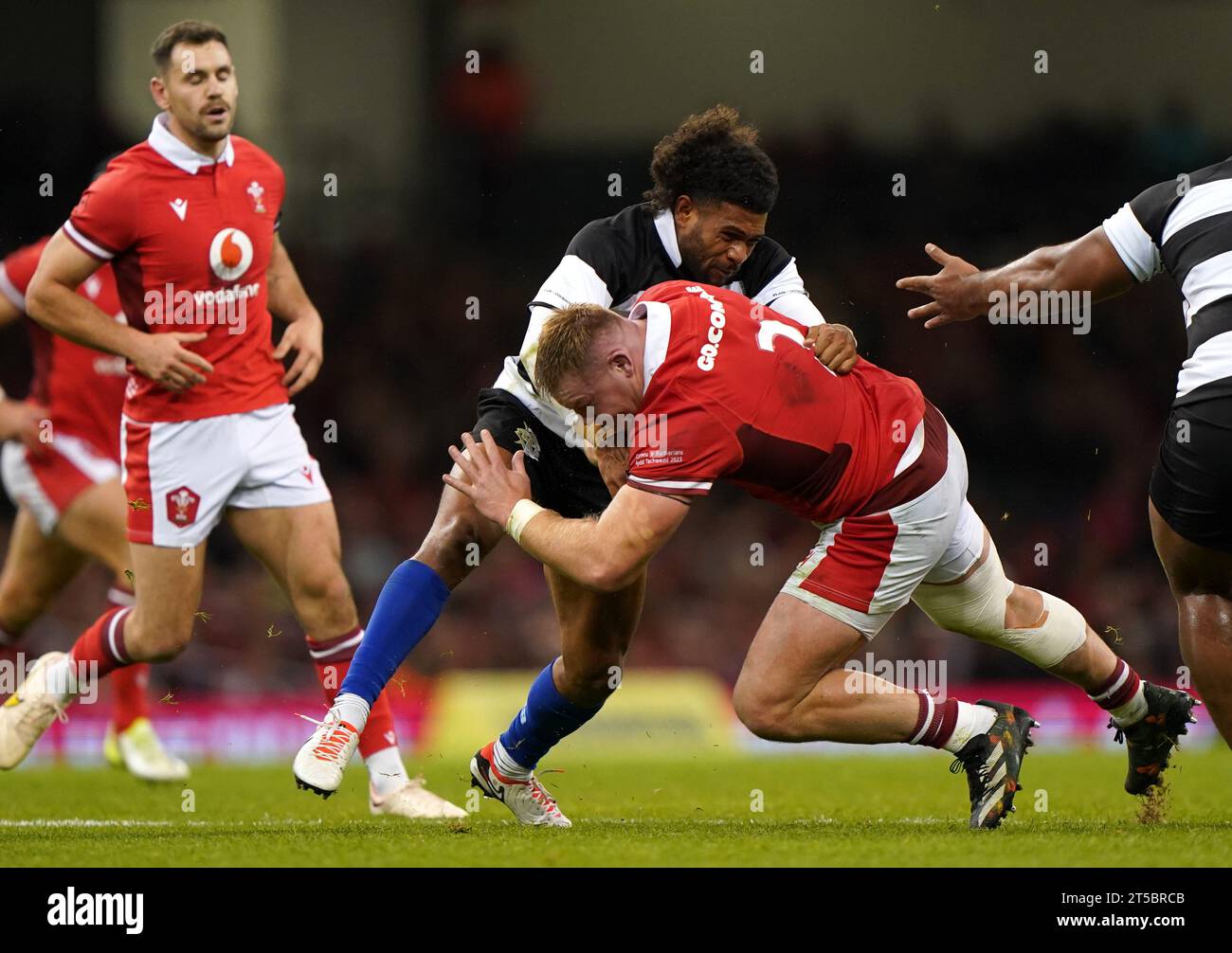 Wales' Dewi Lake tackled by Barbarians' Simione Kuruvoli during the ...