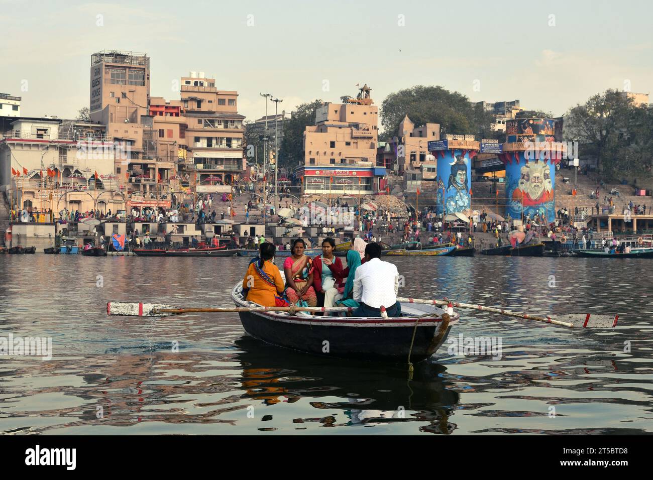 VARANASI, INDIA - November 13, 2022: View from a boat glides through ...