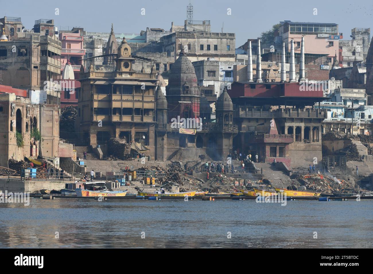 VARANASI, INDIA - November 13, 2022: View from a boat glides through ...