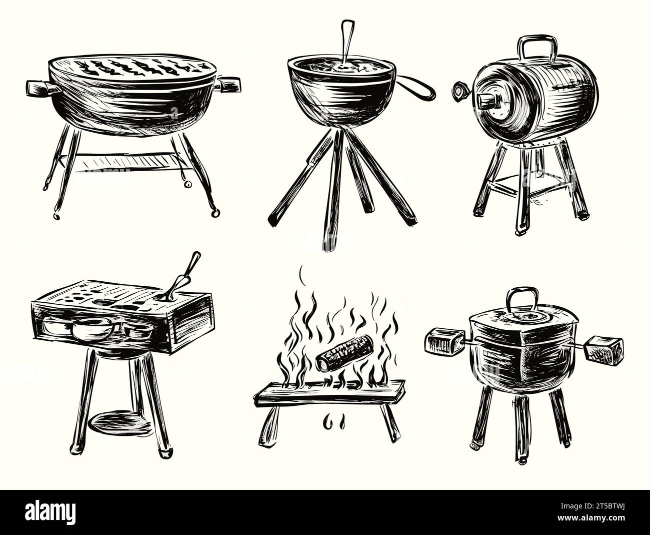 Drawing of 8 Vector black barbecue icons set illustration separated ...