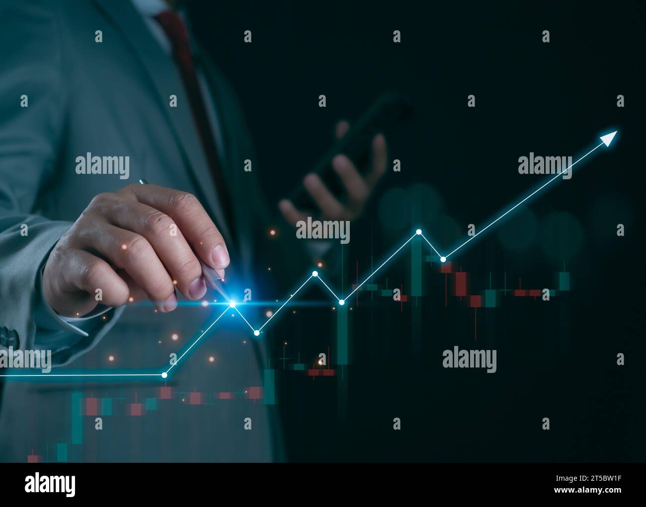 Business development concept for success and growth, Businessman taps a ...