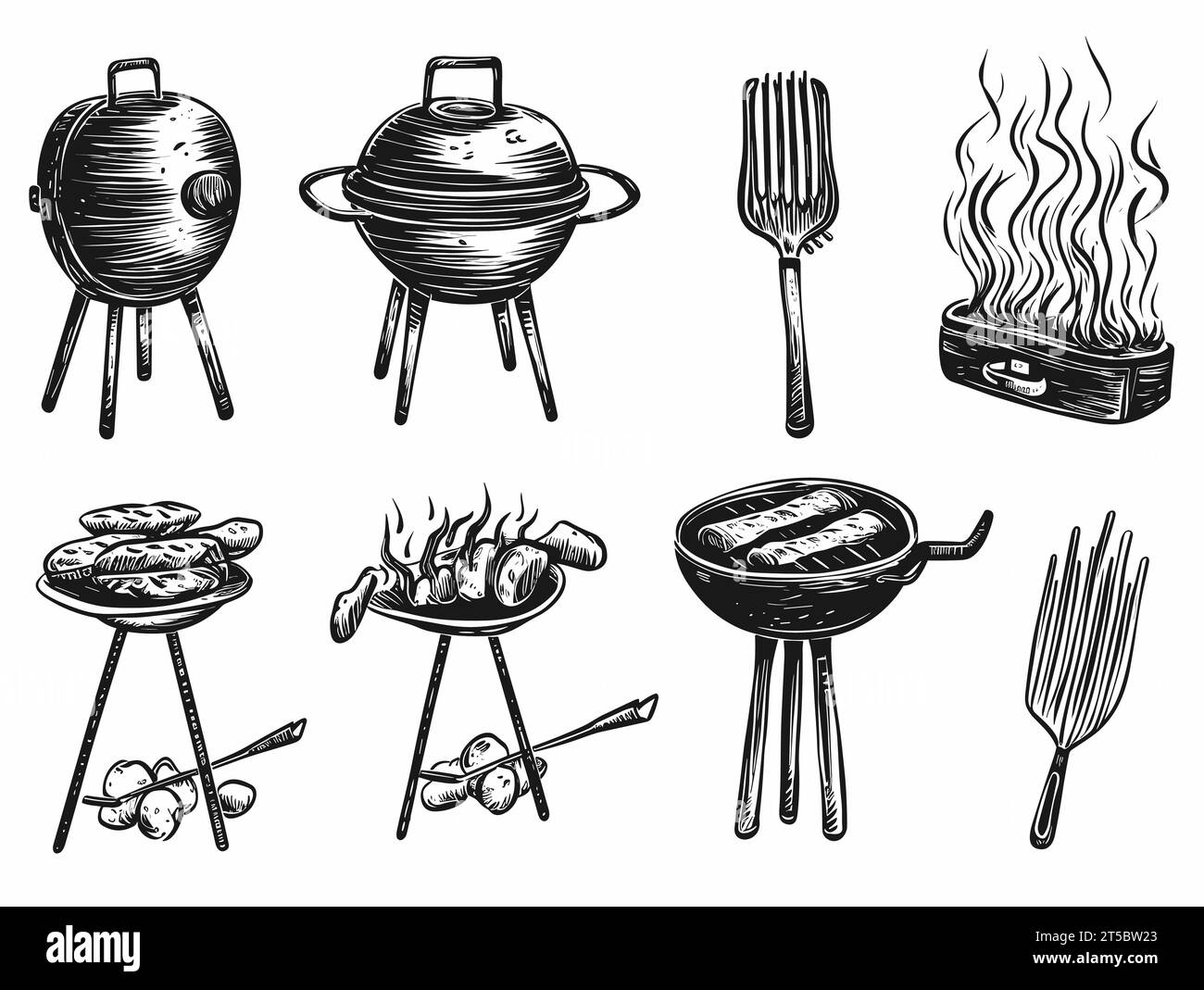 Drawing of 8 Vector black barbecue icons set illustration separated ...