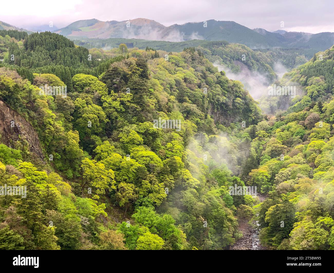 Japan, Kyushu. Scenic View from Yume-no-Ohashi Suspension Bridge ...
