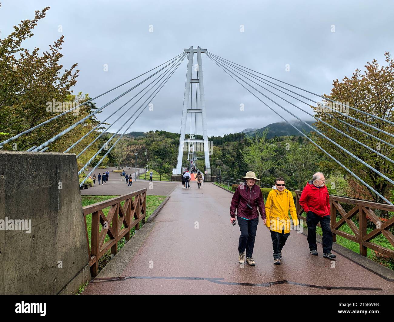 Japan, Kyushu. Yume-no-Ohashi Suspension Bridge, largest pedestrian ...
