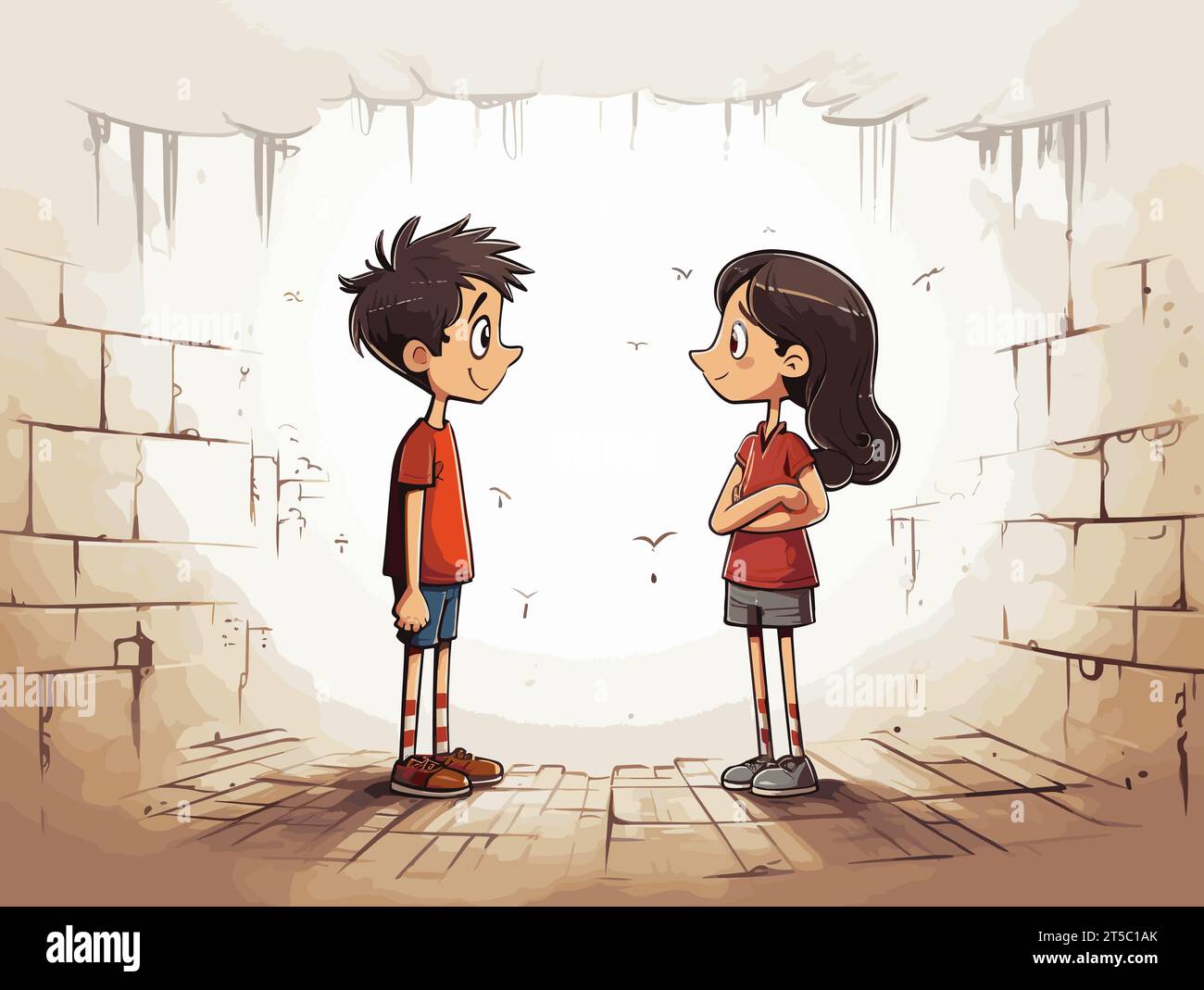 Drawing of cartoon characters discussing top view illustration ...