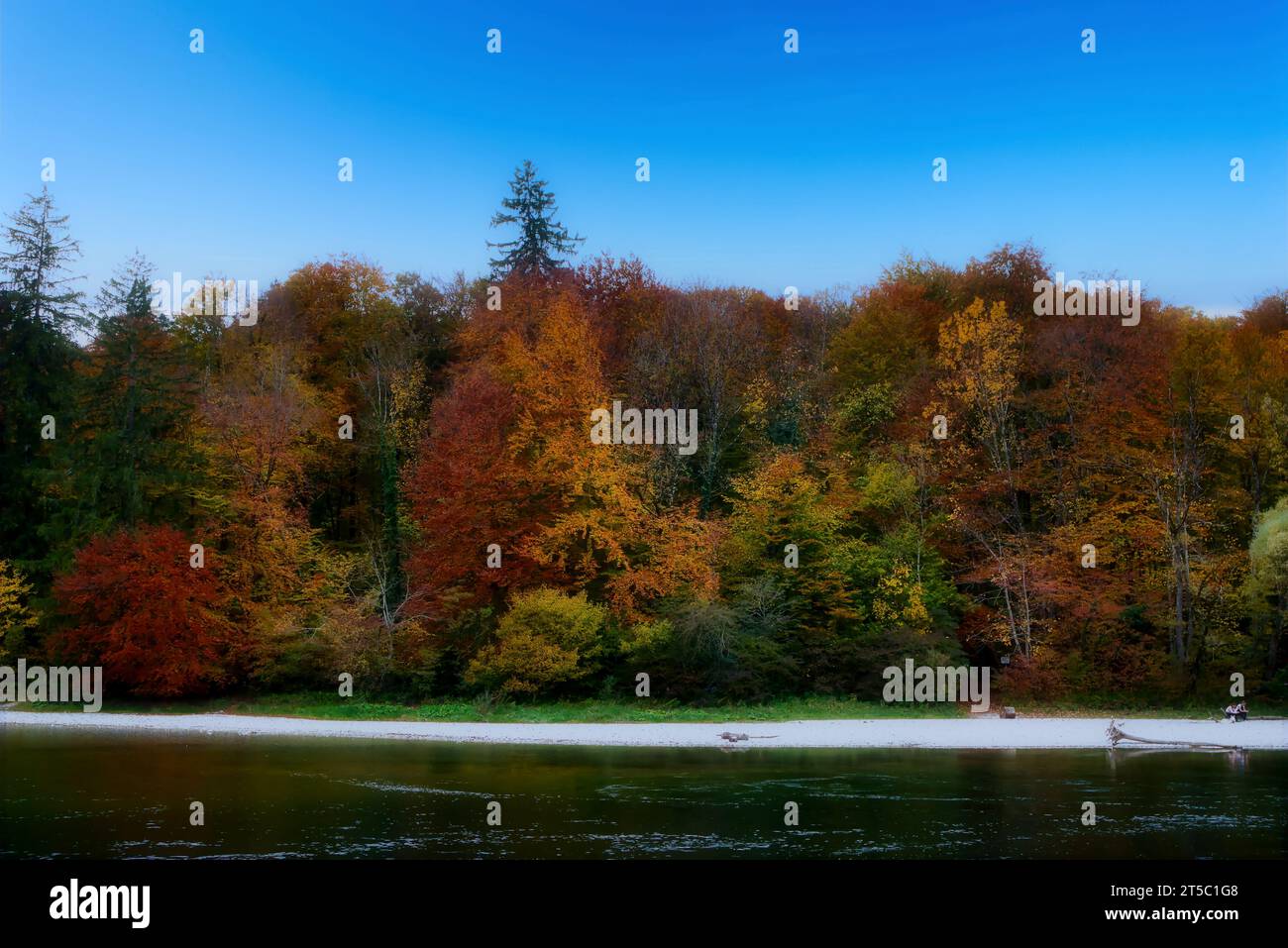 autumn scenery of river Isar in bavaria - germany. Popular place for ...