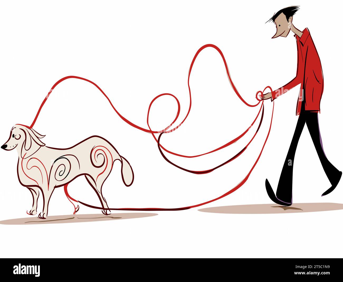 Drawing of Cartoon illustration of man walking his heart illustration ...