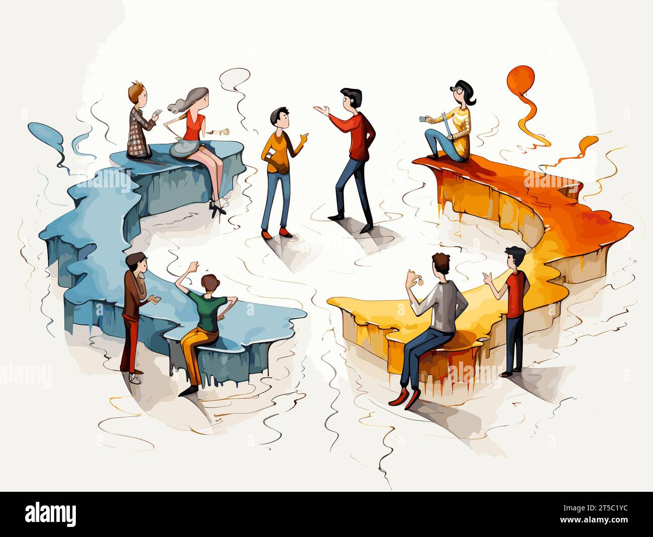 Drawing of cartoon characters discussing top view illustration ...