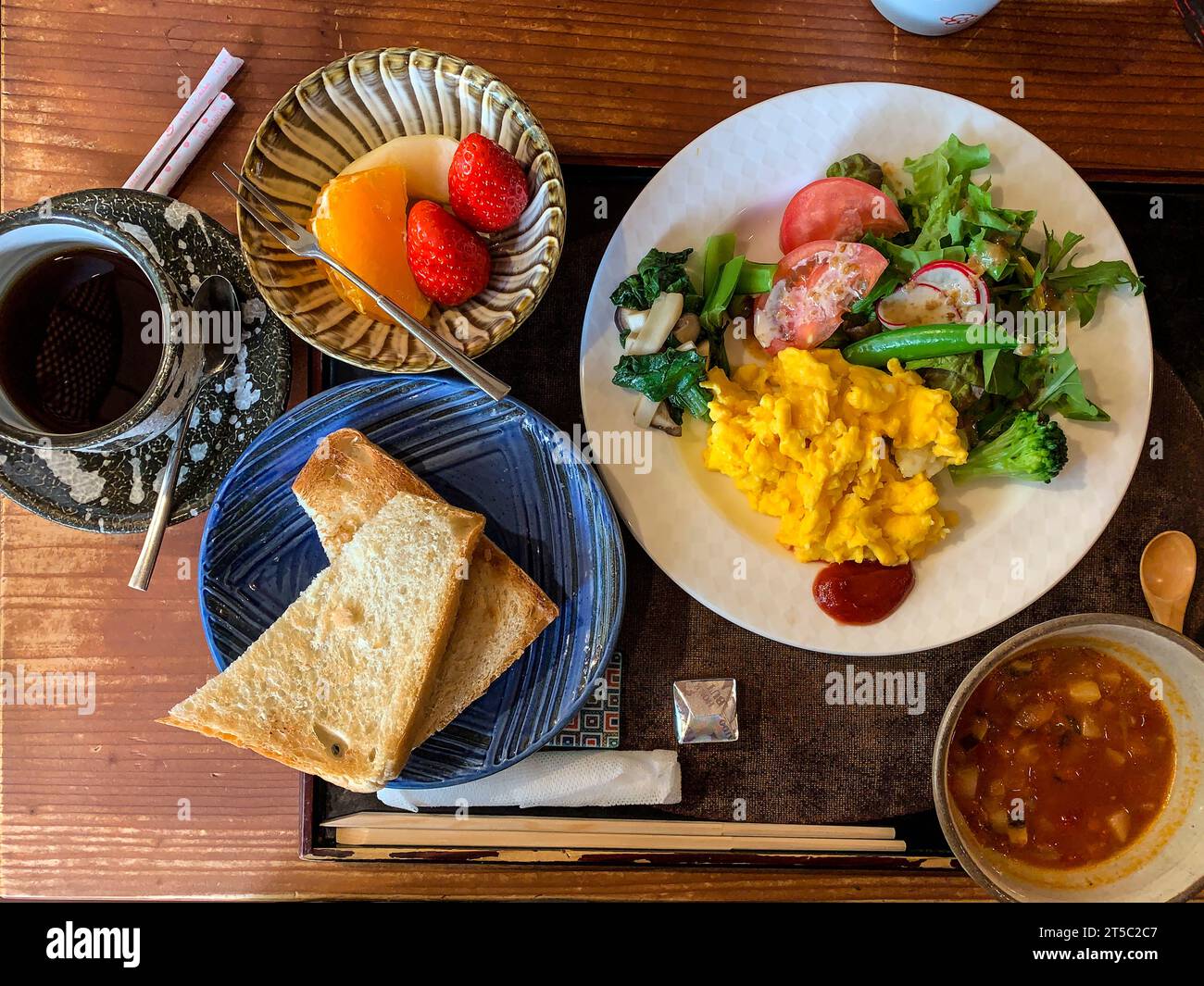 Japan, Kyushu. Japanese Breakfast for American Tourists Stock Photo - Alamy