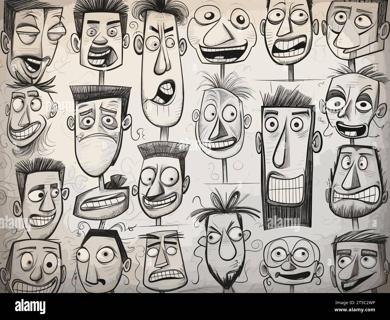 Drawing of Collection of cartoon character faces illustration separated ...