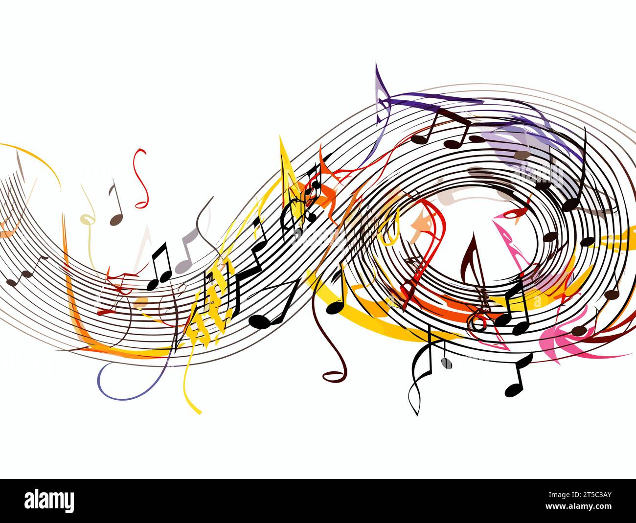 Drawing of Colorful music sheet with notes illustration separated ...