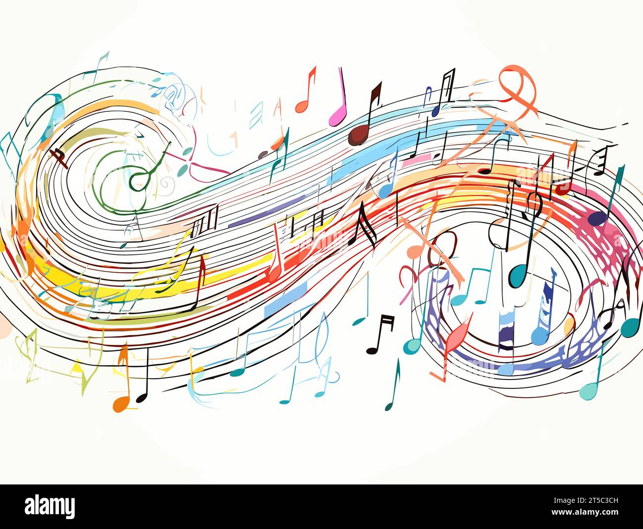 Drawing of Colorful music sheet with notes illustration separated ...