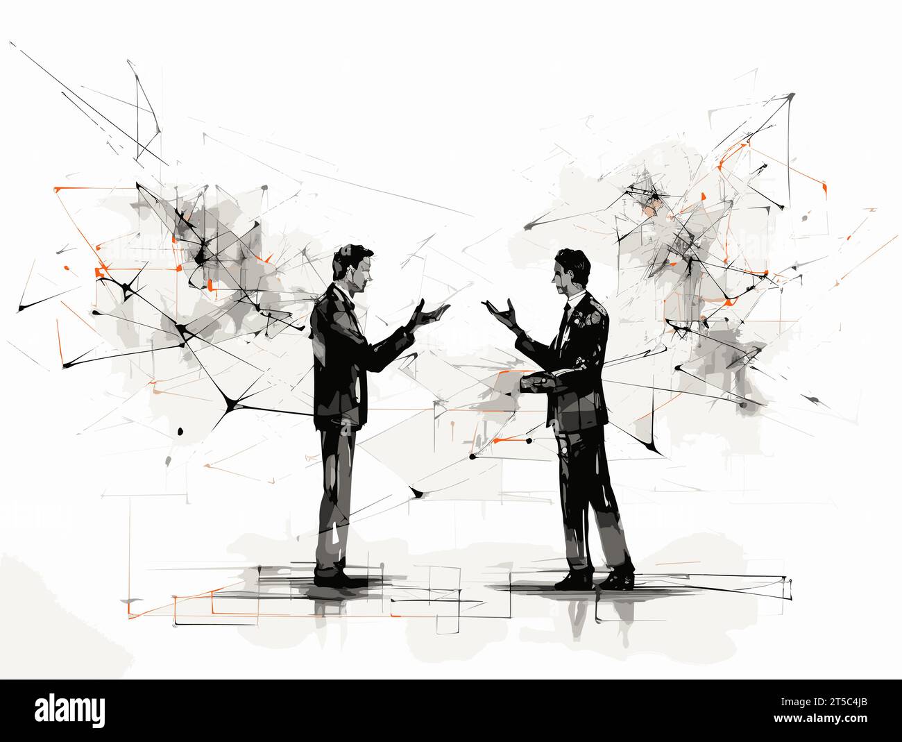 Drawing of Continuous line drawing of business people talking ...