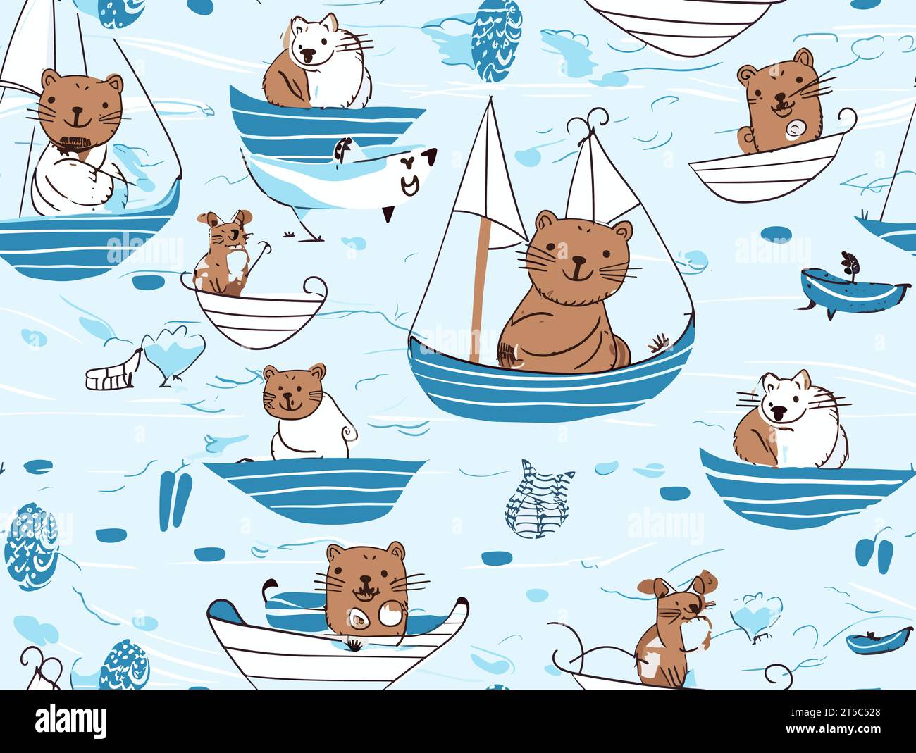 Drawing of Cute animals in boats kids sea pattern design illustration ...