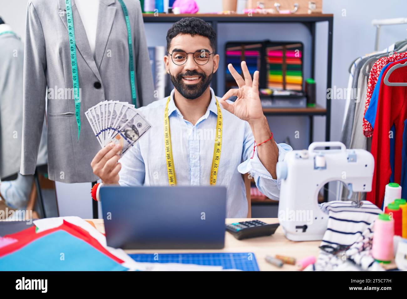 Portrait positive male designer doing hi-res stock photography and ...