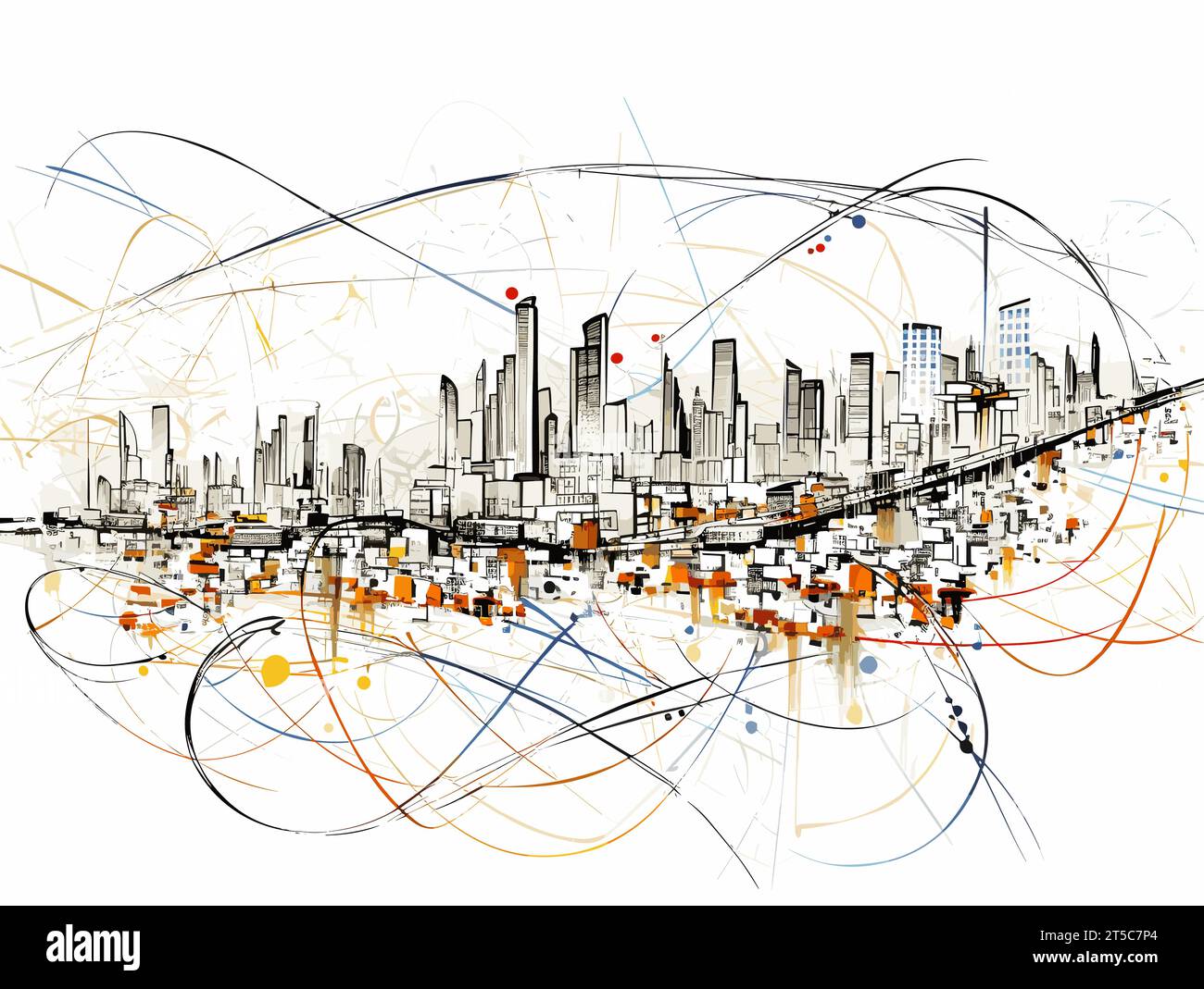 Drawing of Digital smart city infrastructure and rapid data network ...
