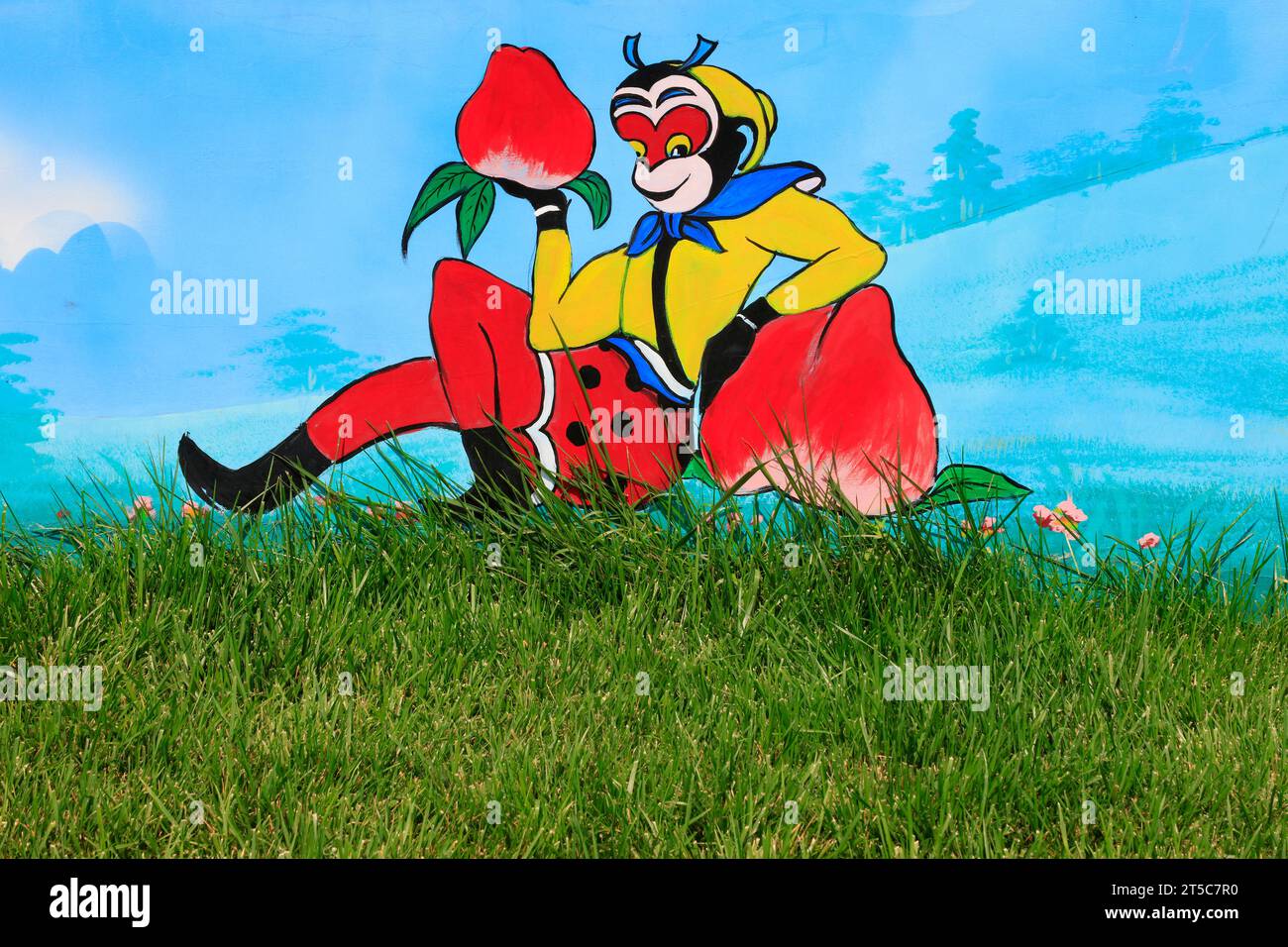 mythical figure of Sun Wukong is on the wall Stock Photo - Alamy