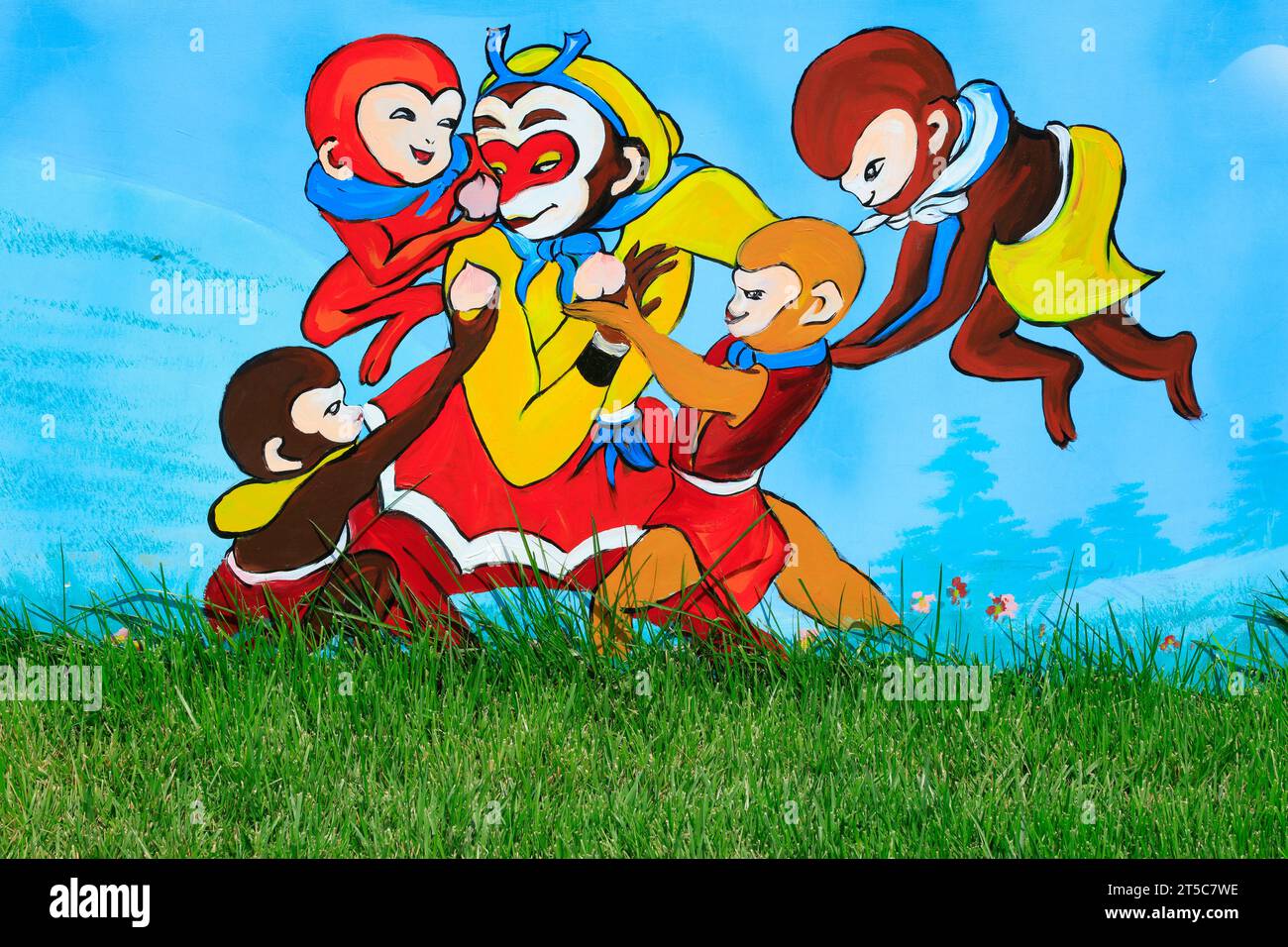 mythical figure of Sun Wukong is on the wall Stock Photo - Alamy