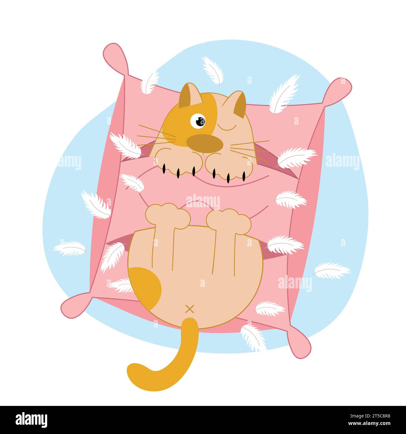 A cute cat tore a pillow with feathers. Damage to home interior by ...