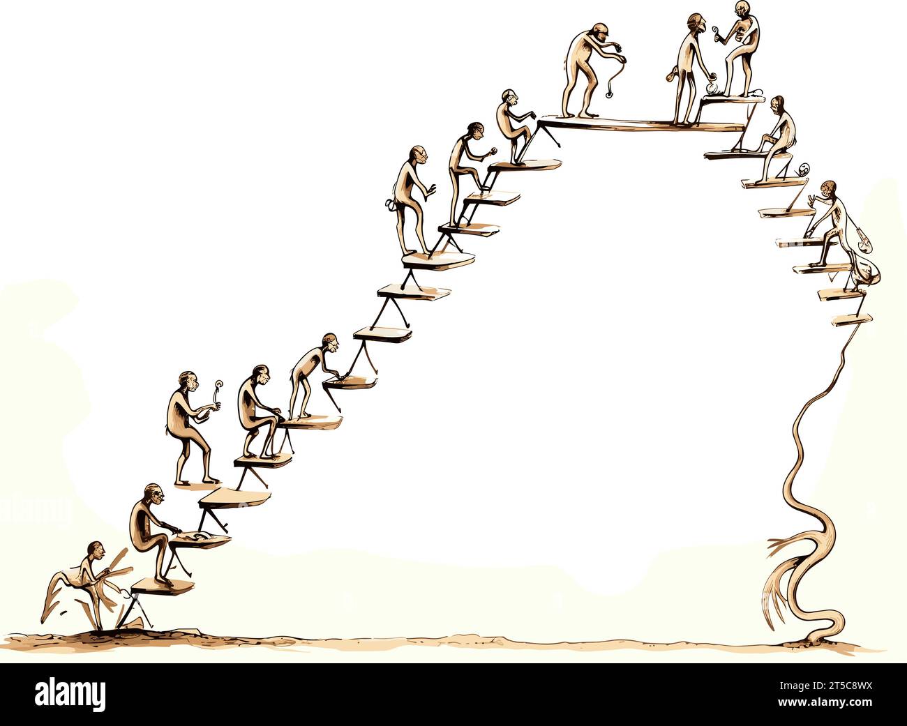 Drawing of Evolution climbing up the social ladder illustration ...