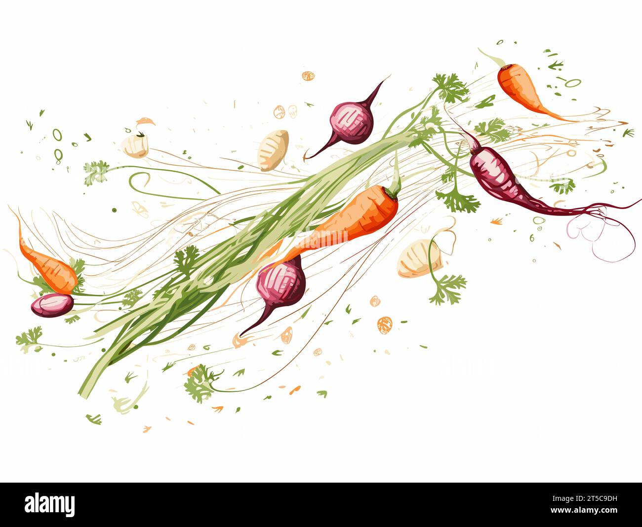 Drawing of Falling vegetables illustration separated, sweeping ...