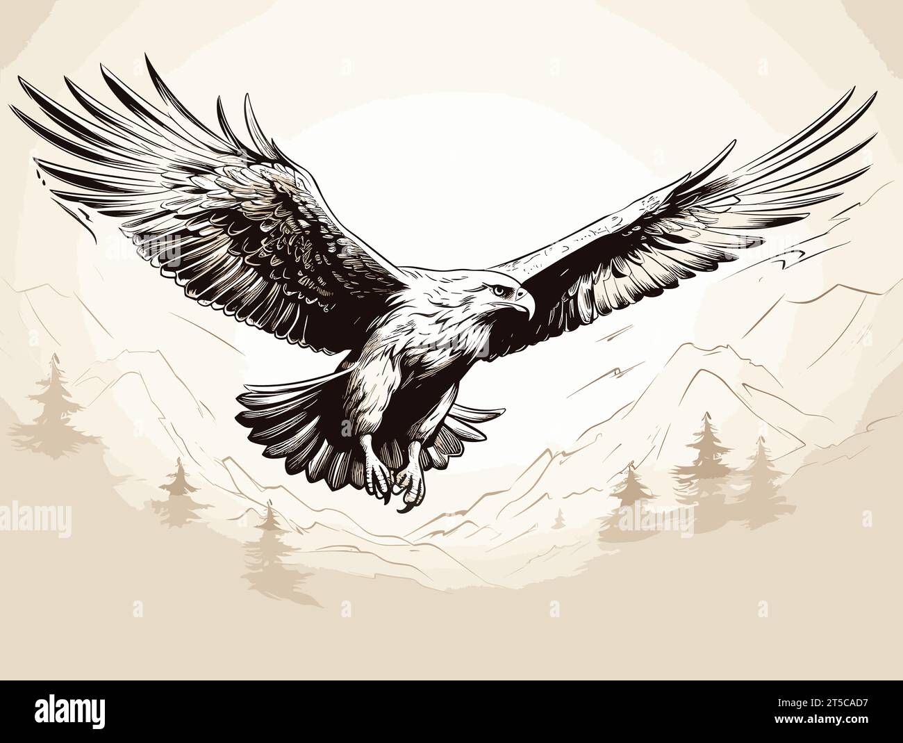 Eagle Flying Over Mountains Drawing