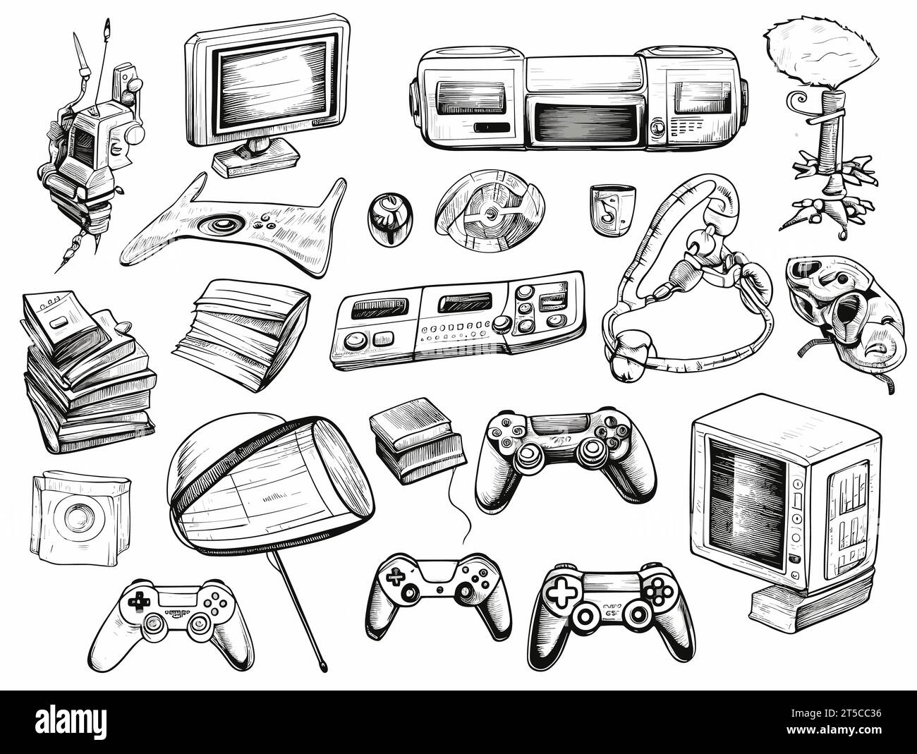 Drawing of Gaming gadgets computer play technologies icons illustration ...