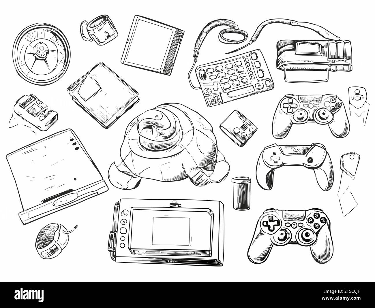 Drawing of Gaming gadgets computer play technologies icons illustration ...