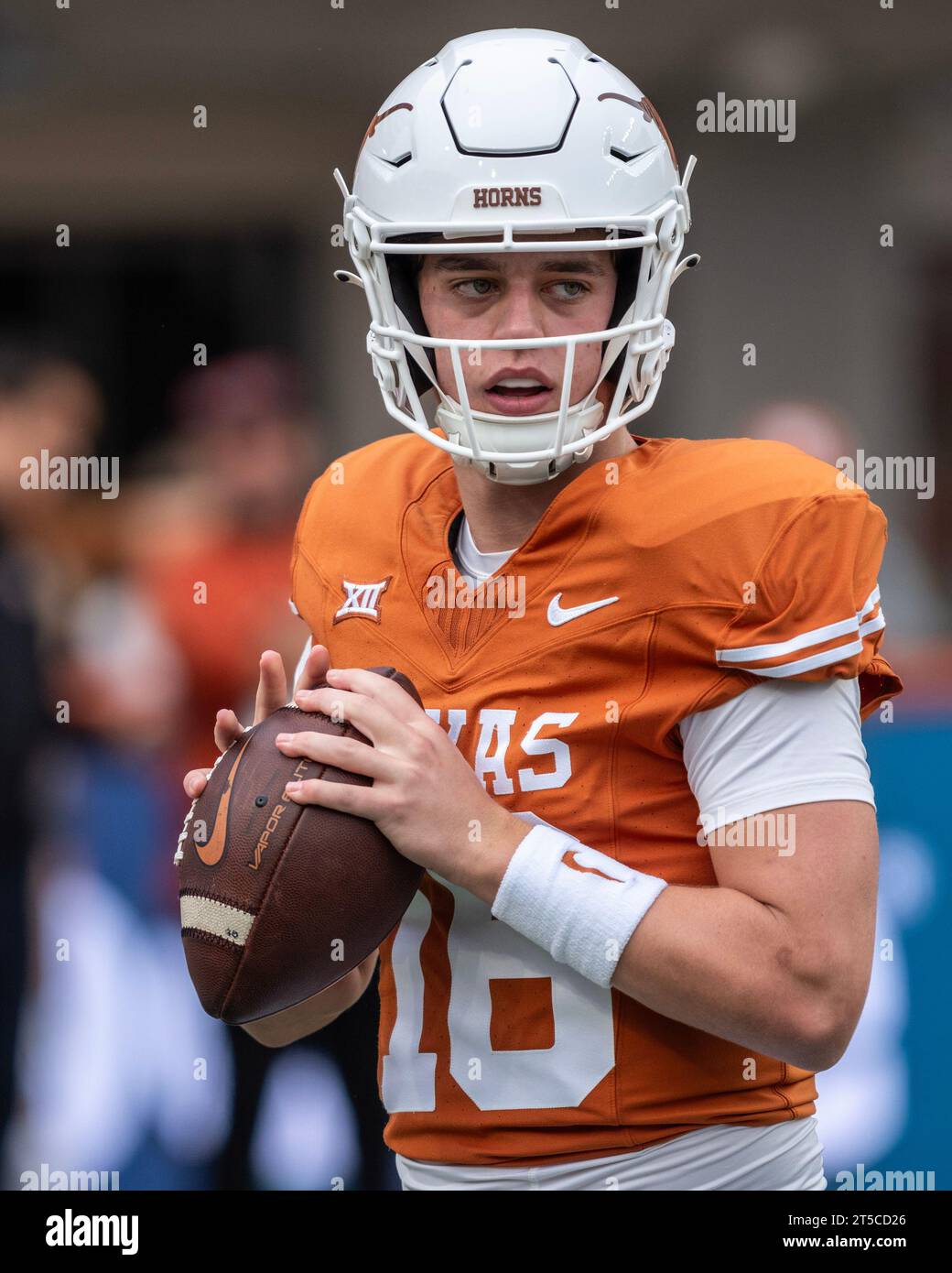 Nov 4, 2023. Arch Manning #16 of the Texas Longhorns in action pregame ...