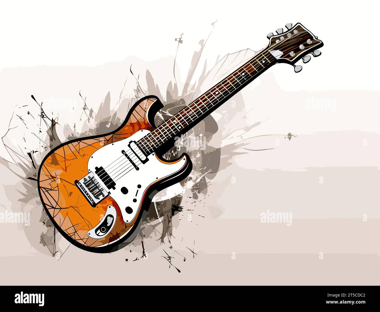 Drawing of Guitar on grunge background - music illustration separated ...