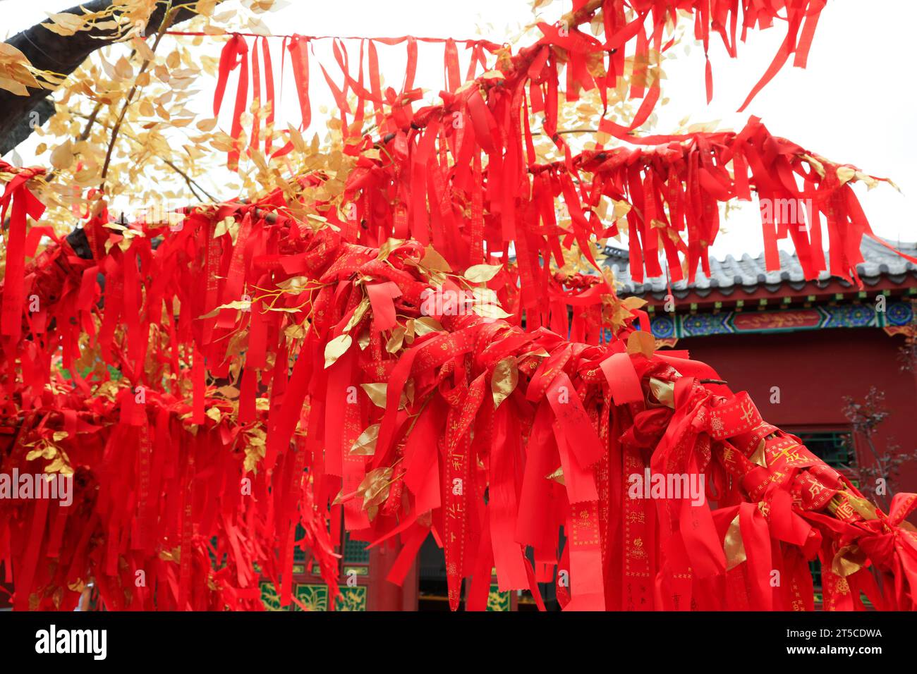 red prayer flag in a temple, China Stock Photo - Alamy
