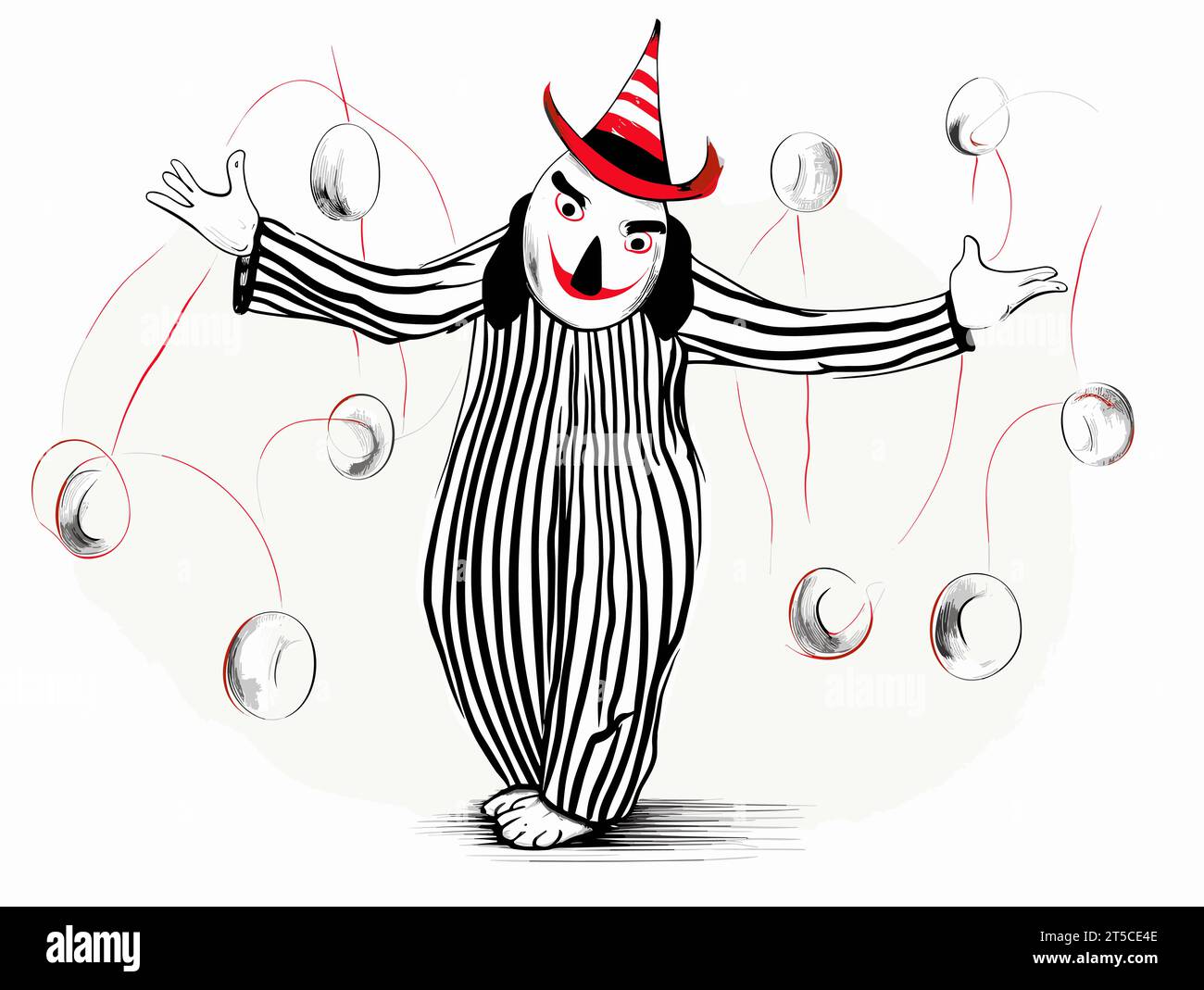 Drawing of Illustration of isolated clown penguin juggling on white ...