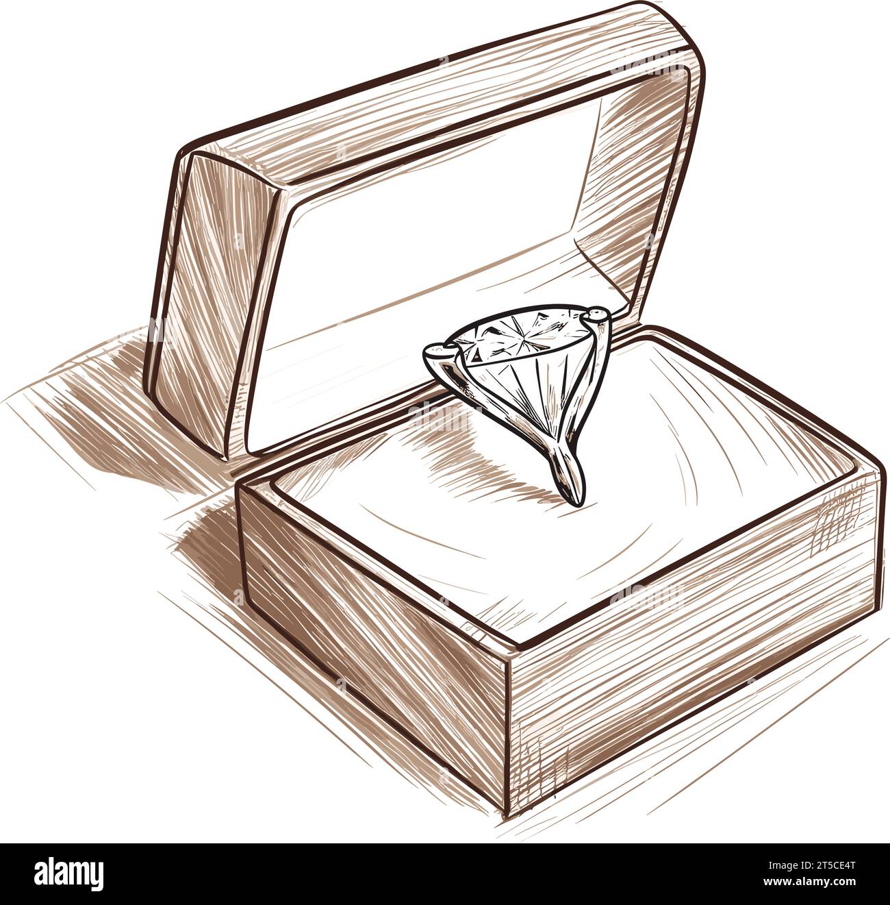 Drawing of Illustration of isolated diamond ring in the box ...