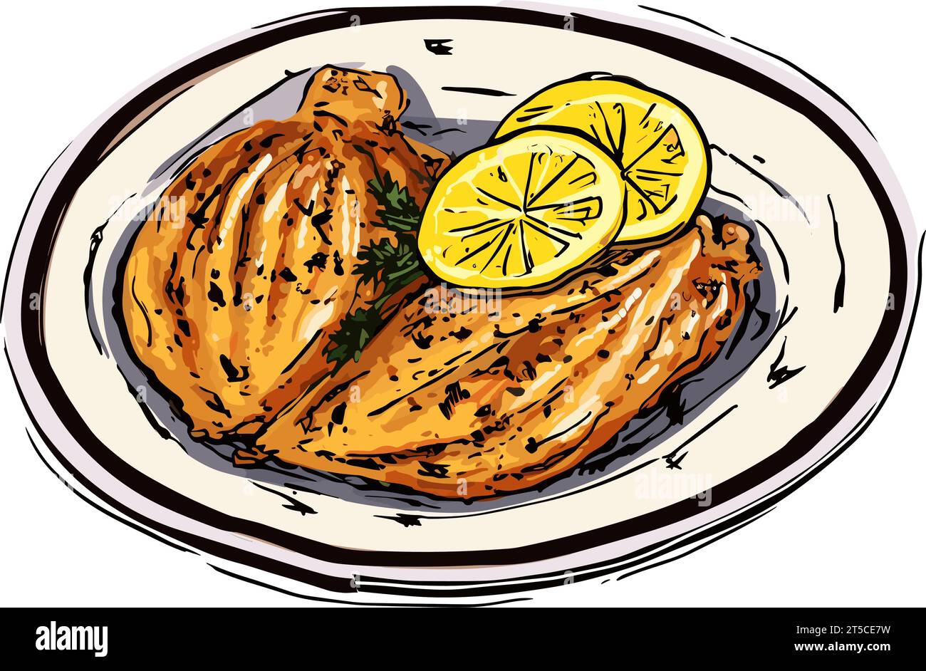 Drawing of Illustration of isolated Grilled chicken in a plate ...