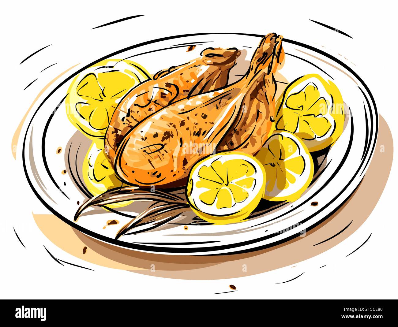 Drawing of Illustration of isolated Grilled chicken in a plate ...