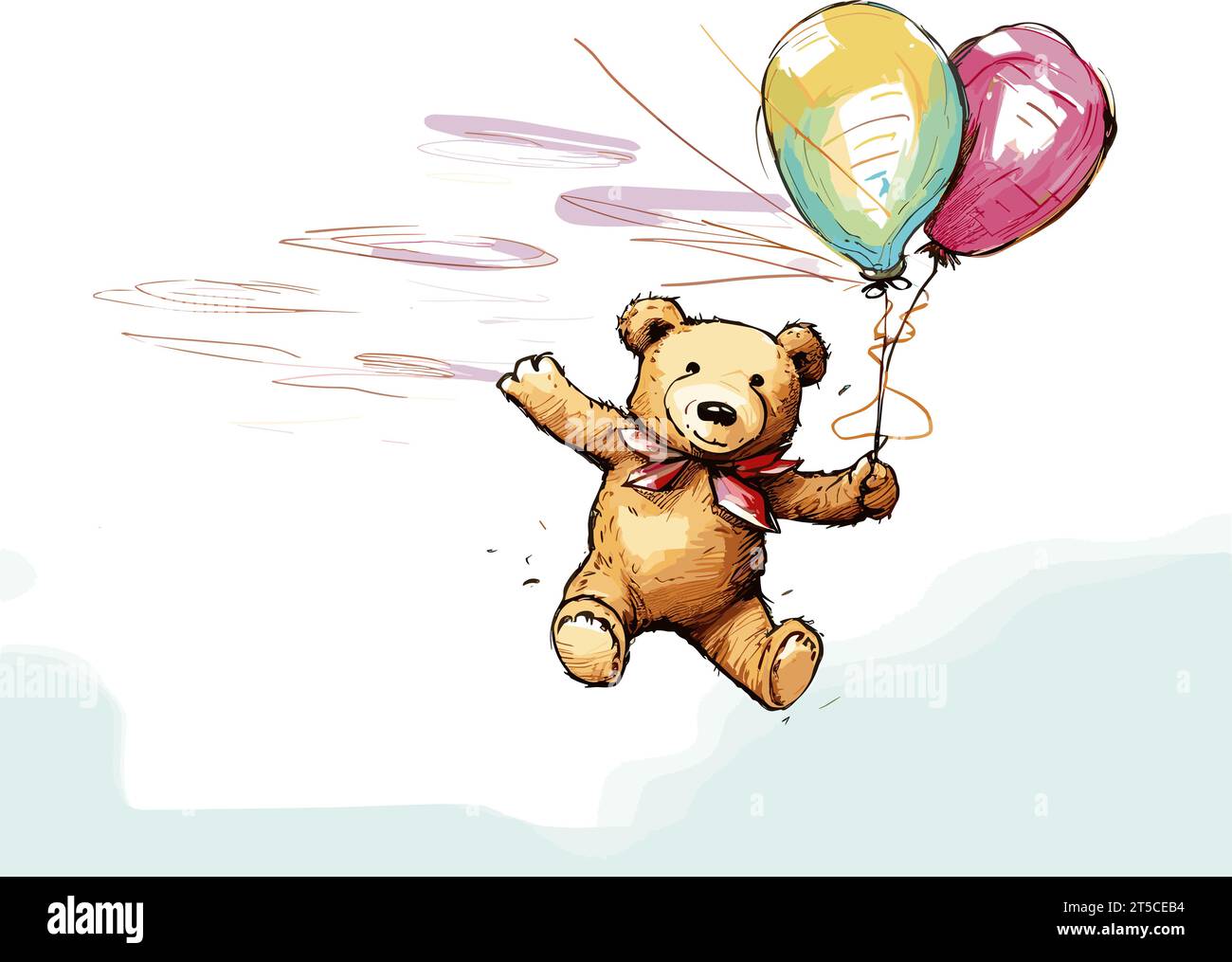 Drawing of Illustration of isolated teddy bear flies with balloon ...