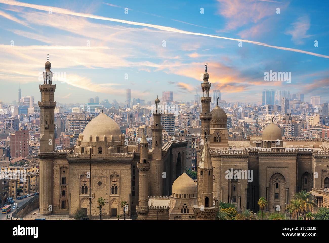 The Mosque-Madrassa of Sultan Hassan at sunset and the city view, Cairo ...