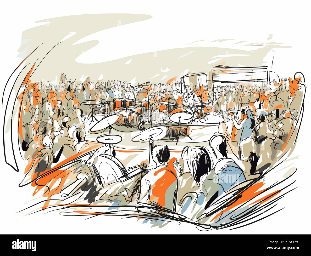 Drawing of Live music background. Show and public illustration ...