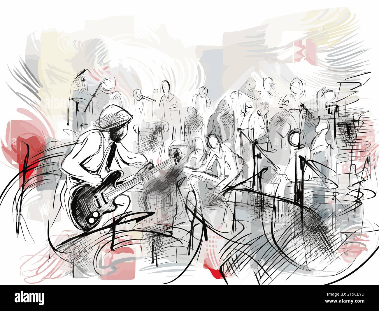 Drawing of Live music background. Show and public illustration ...