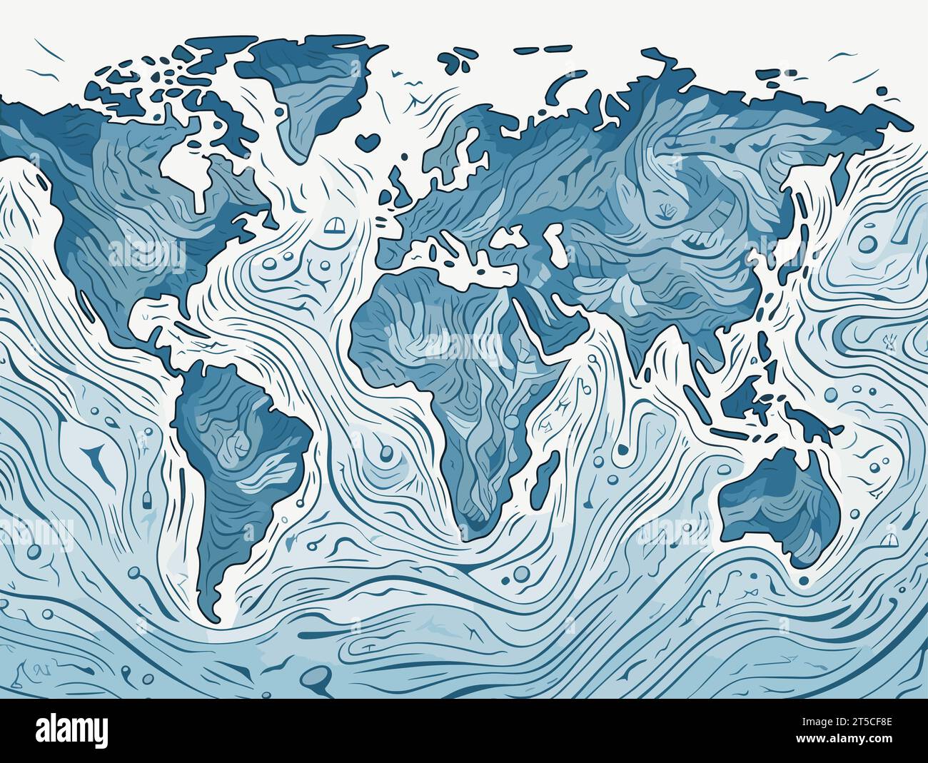 Drawing of Map of the world with oceans and seas illustration separated ...