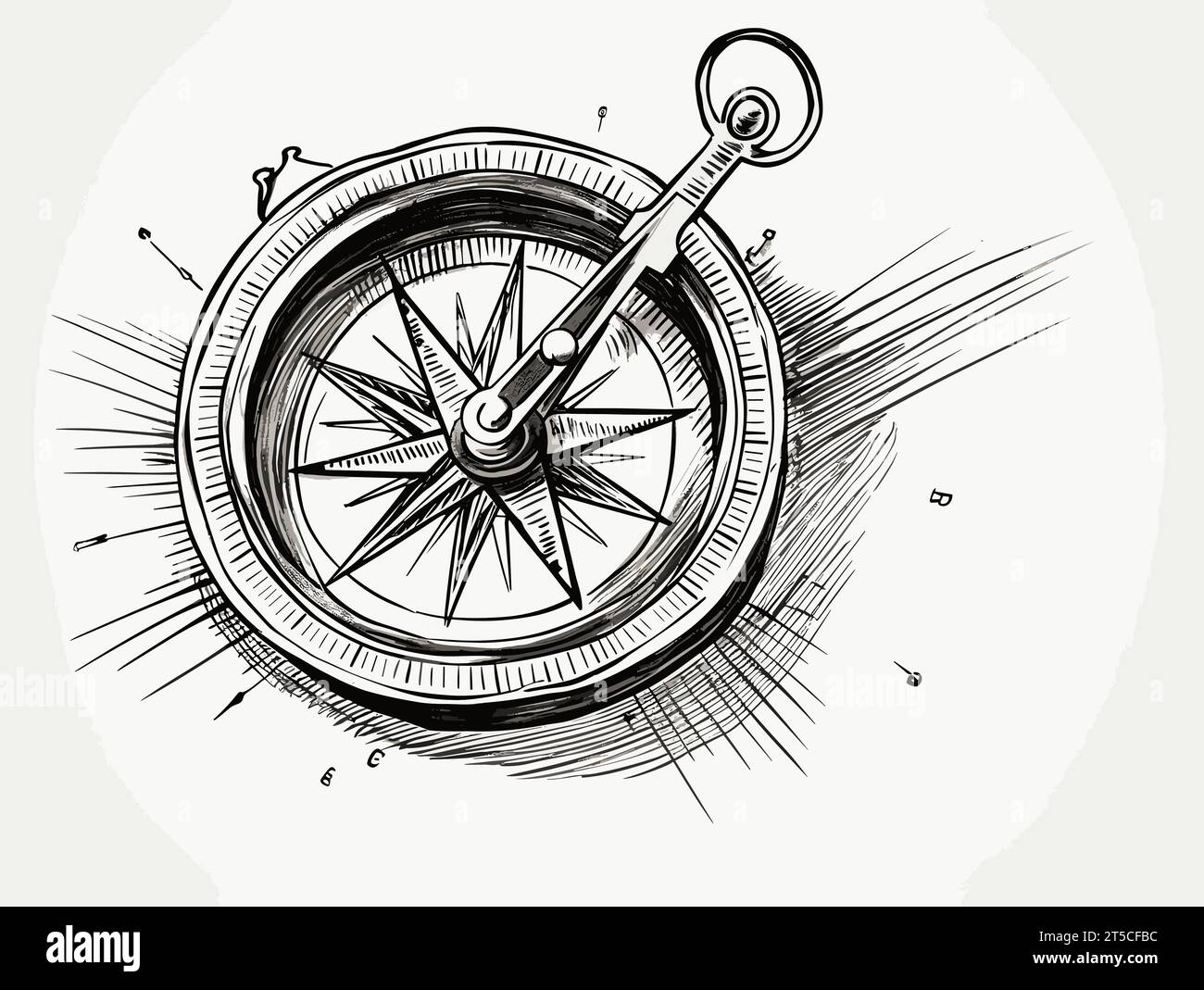 Drawing of Metal compass at paper map illustration separated, sweeping ...